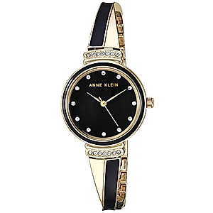 Anne Klein Women's AK/3292BKST Premium Crystal Accented Gold-Tone and Black Watch and Bangle Set