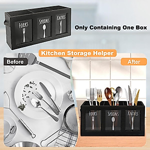 Mibcocny Wood Utensil Caddy For Kitchen Counter, Silverware Organizer Countertop, Spoon And Fork Organizer With Handles, Flatware Cutlery Knife Holder For Party Hosting Storage (Black)