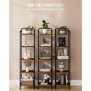 Hzuaneri Bookcase Bookshelf, Narrow Book Shelf, Industrial Corner Shelf Storage Organizer, Slim Shelving Unit for Home Office, Living Room, Bedroom, Kitchen, 5-Tier Rustic Brown and Black BC24501B