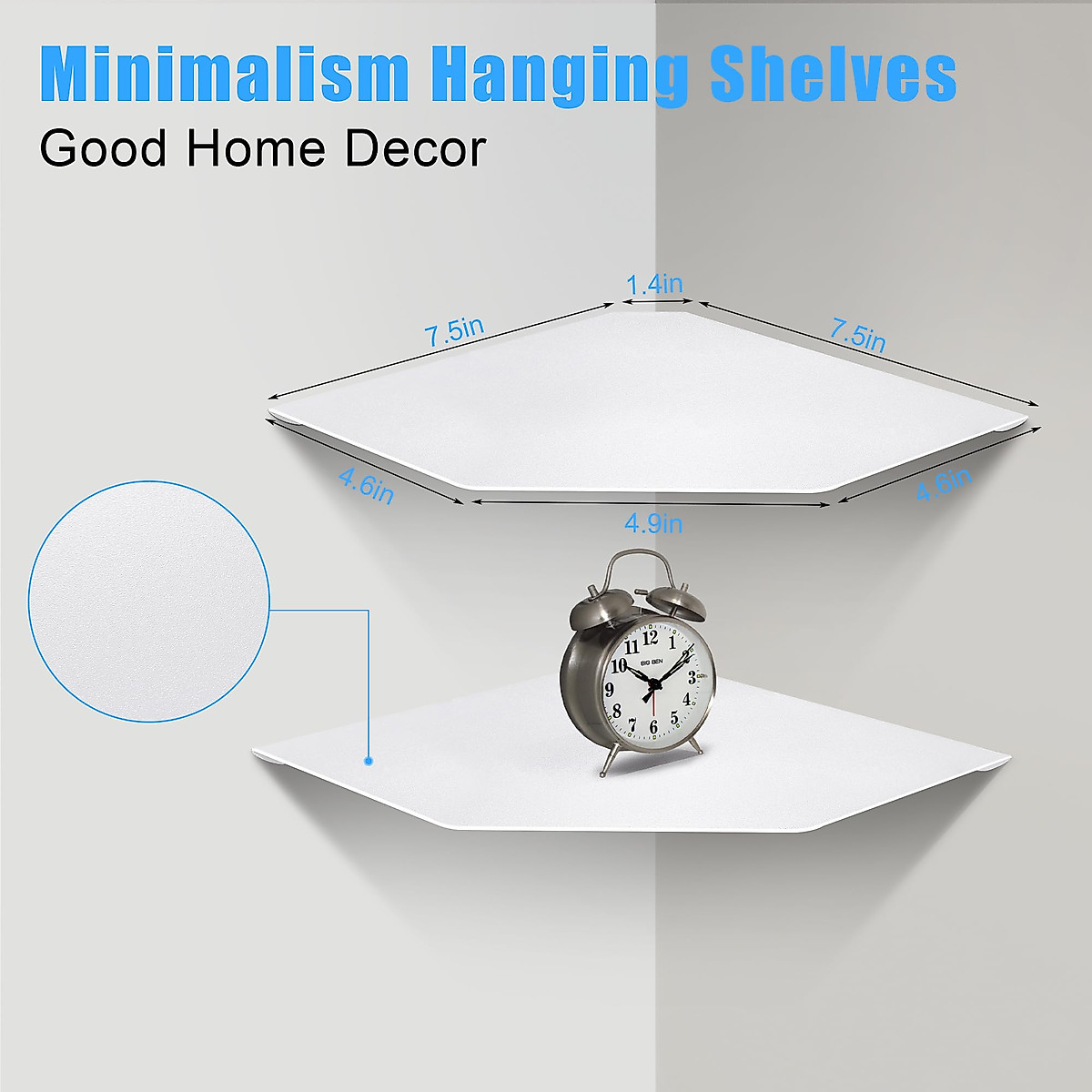 bodkar Corner Shelf Wall Mount, Corner Floating Shelves,Small White Metal Wall Corner Shelf Set of 2 for Living Room, Bedroom, Bathroom(White)