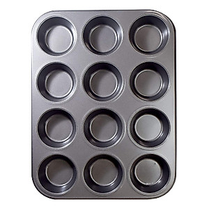 12 Cups Muffin and Cupcake Pan, Nonstick Brownie Cake Pan, Carbon Steel bakeware for Oven Baking Gray