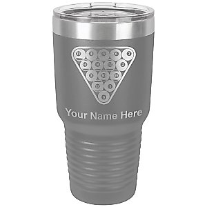 30oz Vacuum Insulated Tumbler Mug, Billiard Balls, Personalized Engraving Included (Gray)