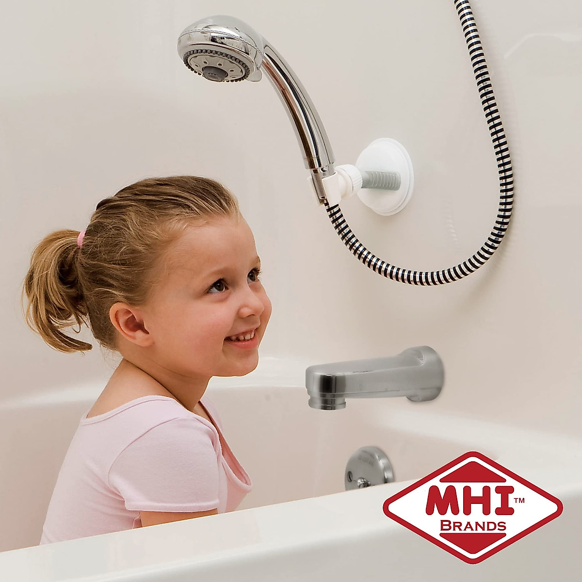 Changing Lifestyles Safe-er-Grip Portable Shower Arm, Contrasted White with gray accents