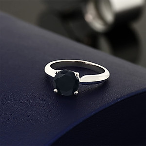 Gem Stone King 925 Sterling Silver Black Onyx Solitaire Engagement Ring For Women (1.65 Cttw, Round 8MM, Gemstone Birthstone, Available In Size 5, 6, 7, 8, 9)