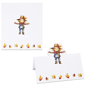 100 Pack Thanksgiving Place Cards Fall Scarecrow Seating Harvest Name Card Table Setting Paper Autumn Tent Cards Dinner Wedding Tables Placement Party