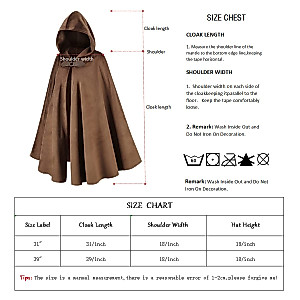 Colorful House Adult Northern knight Costume Cloak Gothic Witch Cloak Renaissance Medieval Capes(Brown,39")