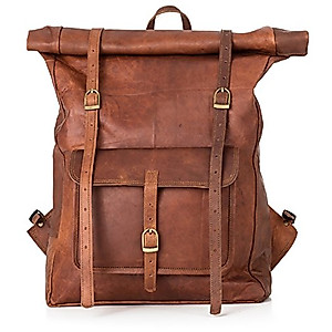 BERLINER BAGS Vintage Leather Backpack Leeds, Large Waterproof Bookbag for Men and Women - Brown (Brown XL)