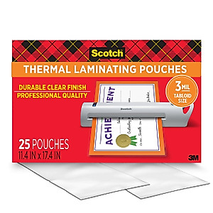 Scotch Thermal Laminating Pouches, 25 Pack Laminating Sheets, 3 Mil, 11 x 17 Inches, Education Supplies & Craft Supplies, For Use With Thermal Laminators, Legal Size Sheets (TP3856-25)