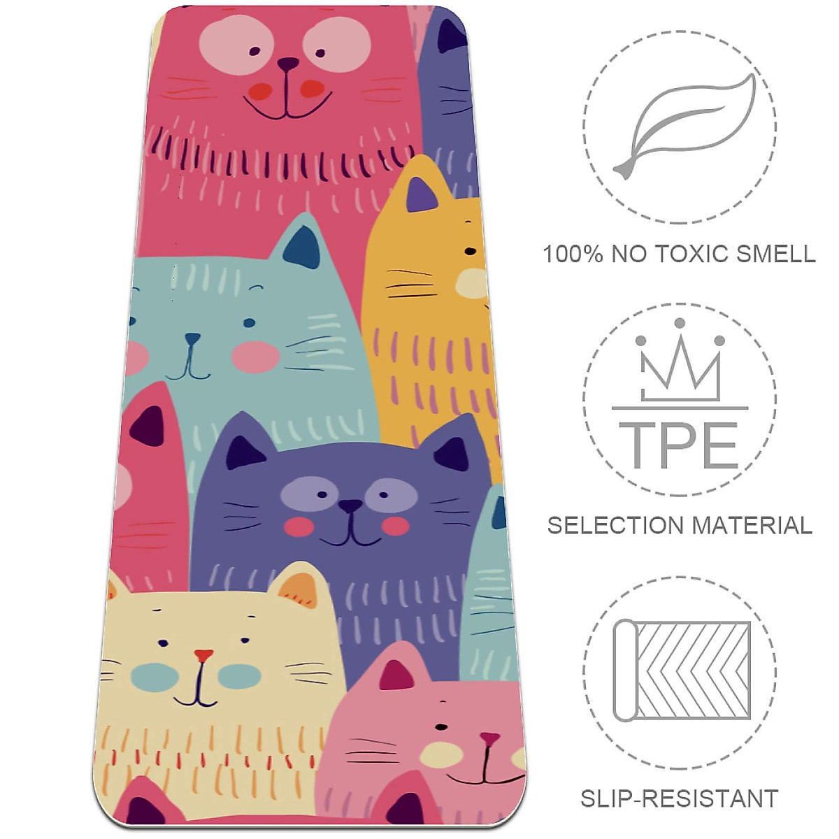 Unicey Cute Cartoon Cats Colorful Funny Kitty Yoga Mat Thick Non Slip Yoga Mats for Women&Girls Exercise Mat Soft Pilates Mats,(72x24 in, 14-Inch Thick), Multi