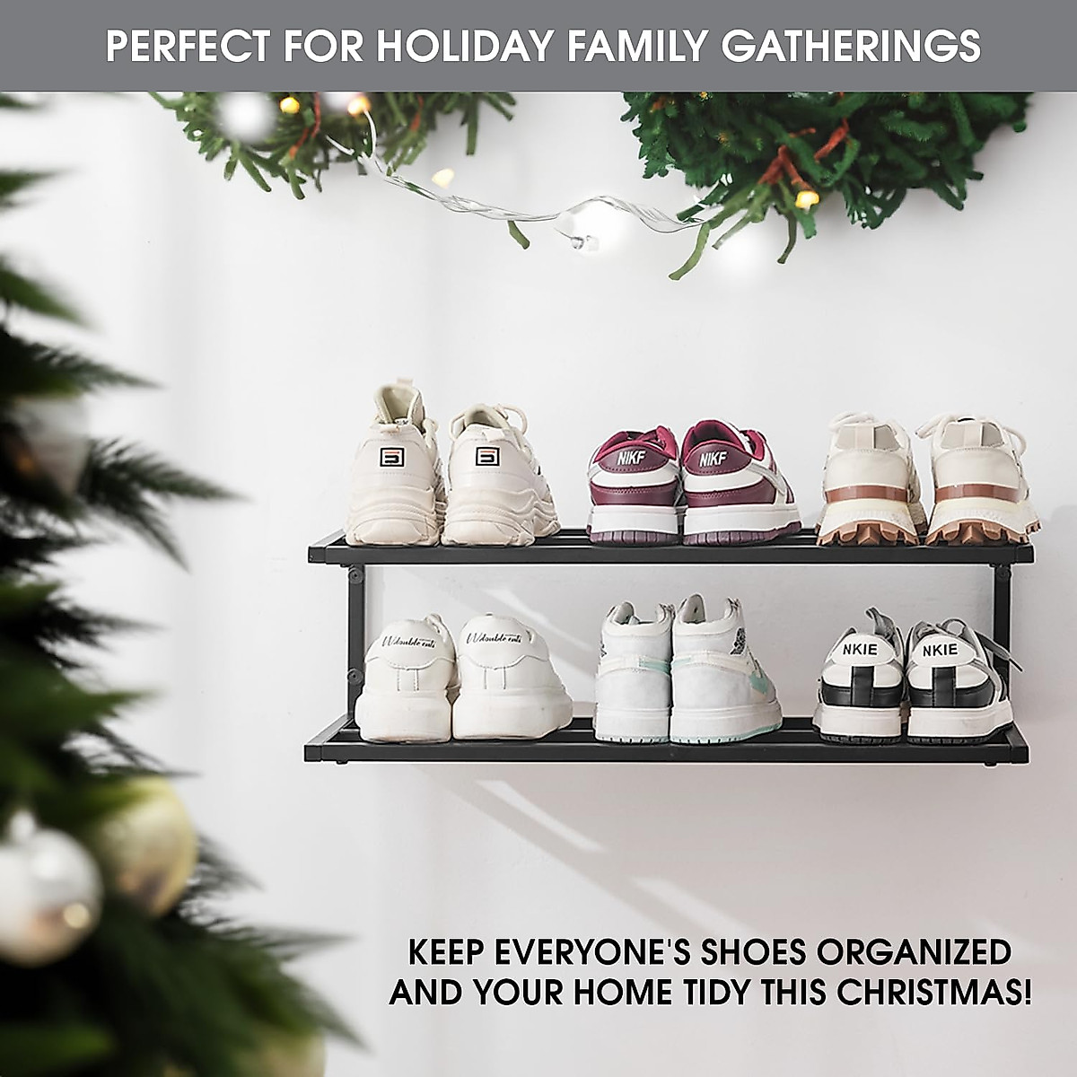 CULTURE LABELS Floating Shoe Rack - Modern 2-Tier Shoe Hanger Ideal for Entryway, Hallway, and Bedroom - Floating Shoe Display, Fits Various Shoe Sizes