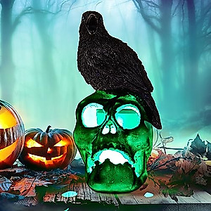 HUYIENO Solar Halloween Decoration with Crow in The Skeleton Solar Powered Garden Lights Color Changing LED Halloween Yard Lawn Party Outdoor Decorations