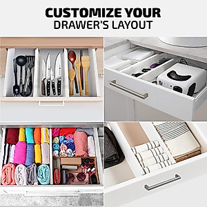 4 Pack Drawer Dividers Bamboo 2.6" High, 16-22" Adjustable Drawer Organizers for Clothes, Expandable Dresser Separators in Bedroom/Bathroom/Kitchen/Office Organization and Storage (White)