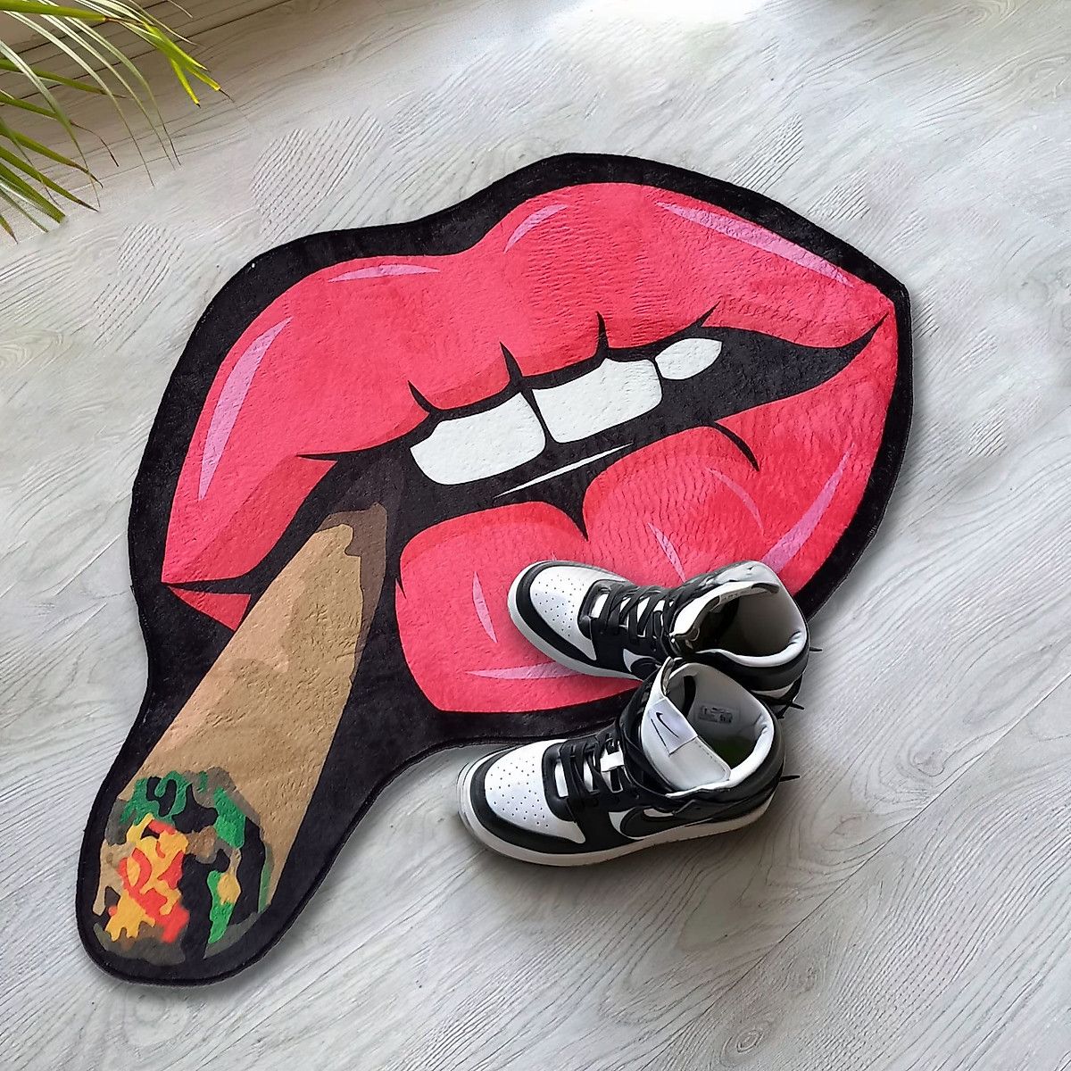 Rugendary Smoking Marijuana Hypebeast Rug Decor Funny Cool Lip Rug Lip Shaped Carpet Weed Rug Black Non Slip Thick and Soft Carpet (2x3 ft.)