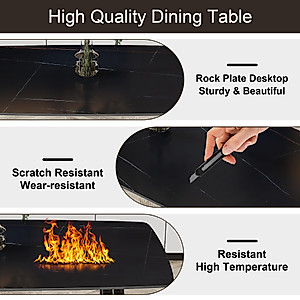 Modern Dining Table for 4, 50" Rectangular Dining Room Table with 0.47'' Sintered Stone Tabletop and Black Metal Legs, Kitchen Table for Dining Room Kitchen, Easy Assembly (Black)