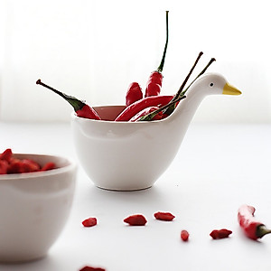 WAIT FLY 4pcs Cute Duck Shape Ceramic Dessert Bowls/Seasoning Dishes/Dipping Bowls/Ketchup Saucer/Tea Bag Holders for Salad Pudding Yogurt Best for Home Kitchen
