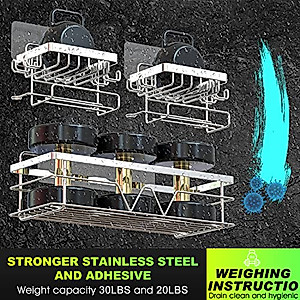 SEETHEBATH Shower Caddy Organizer 5-Pack with 19 Hooks Shower Shelves Accessories Adhesive Wall Mounted 304 Stainless Steel