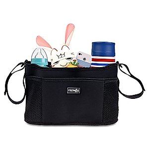 CM Stroller Organizer Diaper Bag Stroller Accessories Pack with Drink Holders and Zipped Pockets for Baby Stroller, Car, Shopping Cart. Fits All Major Strollers. (Black)
