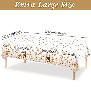 Capoda 3 Pcs Bear Baby Shower Tablecloths Bear Gender Reveal Table Covers Rectangle Plastic Bear Table Cloths for Bear Baby Shower Gender Reveal Party Decorations, 54 x 108 Inch, Brown