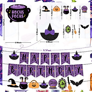 Halloween Birthday Party Decorations, Halloween Witch Party Decorations, Witch Birthday Banner Hocus Pocus Cake Topper Balloons for Halloween Witch Birthday Baby Shower Hocus Pocus Party Supplies