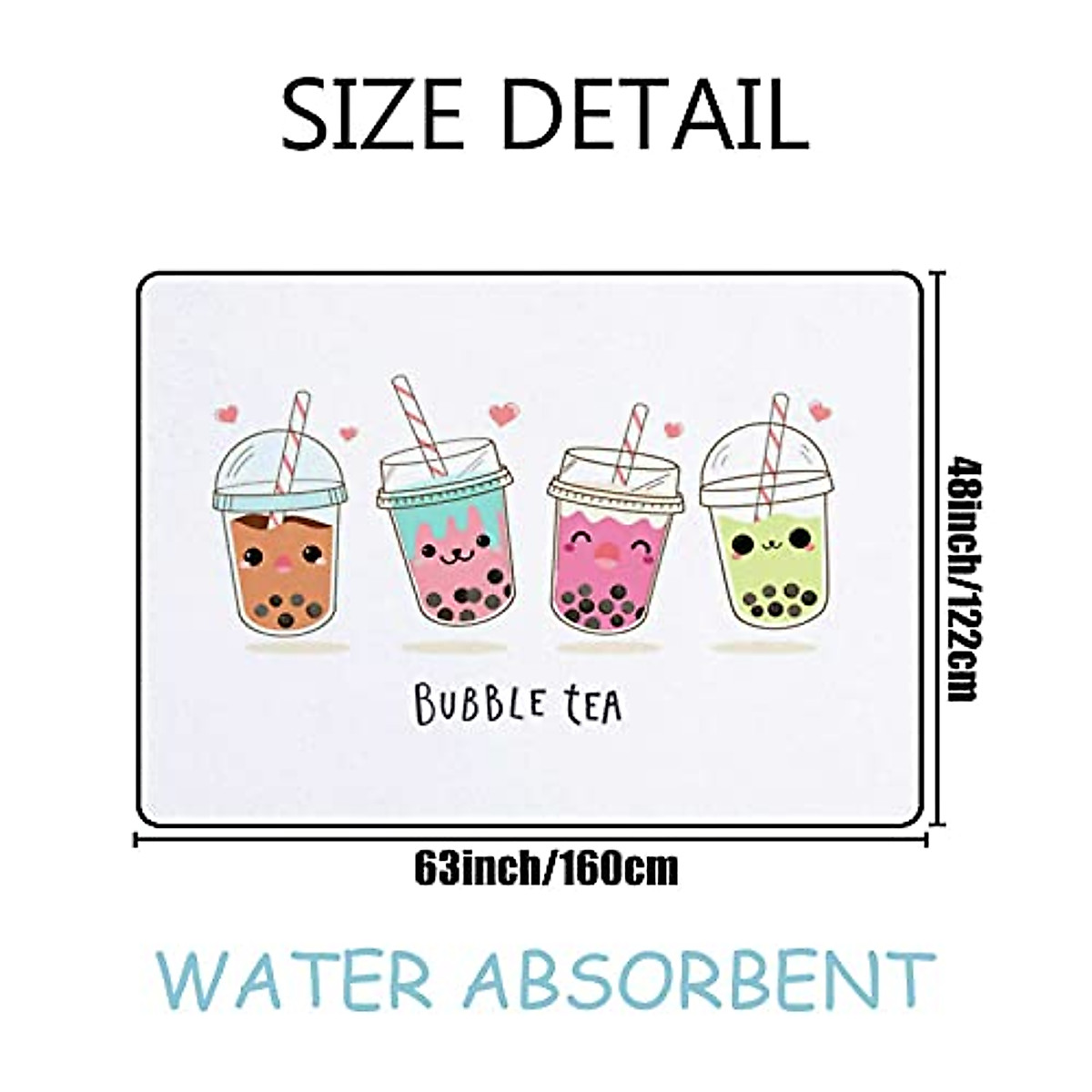 Rashu Area Rug Non Skid Accent Area Carpet Cute Bubble Milk Tea Cartoon Soft Floor Mat Large Rug for Home Decoration Living Room Washable Easy Clean Nursery Kids Play Mat5'25 x 4'