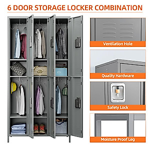 METAN Metal Locker for School Office Gym Bedroom,6 Doors Steel Storage Locker Cabinet for Employees,Industrial Storage Locker with 1 Shelves,Assembly Required (6 Door-Light Gray)…