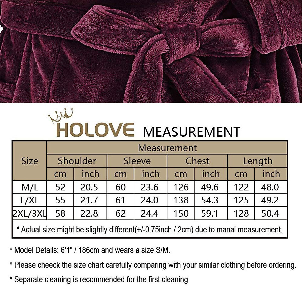 HOLOVE Men’s Fleece Shawl Collar Robe Plush Warm Bathrobe Soft Luxurious Dressing Gown for Men (Wine 2XL/3XL)