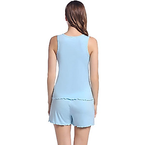 Joyaria Ladies Two Piece Sleeveless Tank Top Pajama/Pj/Sleep/Lounge Shorts Set(Light Blue,Large)