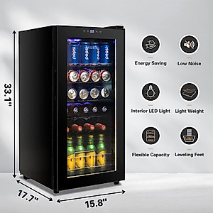 Anukis 3.2 Cu.Ft Beverage Refrigerator Cooler with Touch Control, Auto Defrost Beer Fridge/Removable Shelves for Home&Office