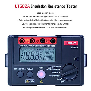 UNI-T 2500V Digital Insulation Resistance Meter Tester Megohmmeter Highly Voltmeter Continuity Tester w/LCD Backlight UT502A