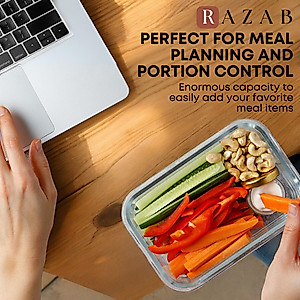 Razab 30 PC Glass Food Storage Containers with Lids - Reusable Glass Meal Prep Containers for Lunch and Leftovers - Airtight & Leakproof Snap Locking Lids - Oven, Freezer, Microwave, Dishwasher Safe