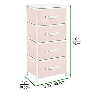 mDesign Tall Dresser Storage Tower Stand with 4 Removable Fabric Drawers - Steel Frame, Wood Top Organizer for Baby, Kid, and Teen Bedroom, Nursery, Playroom, or Dorm - Jane Collection - Pink/White