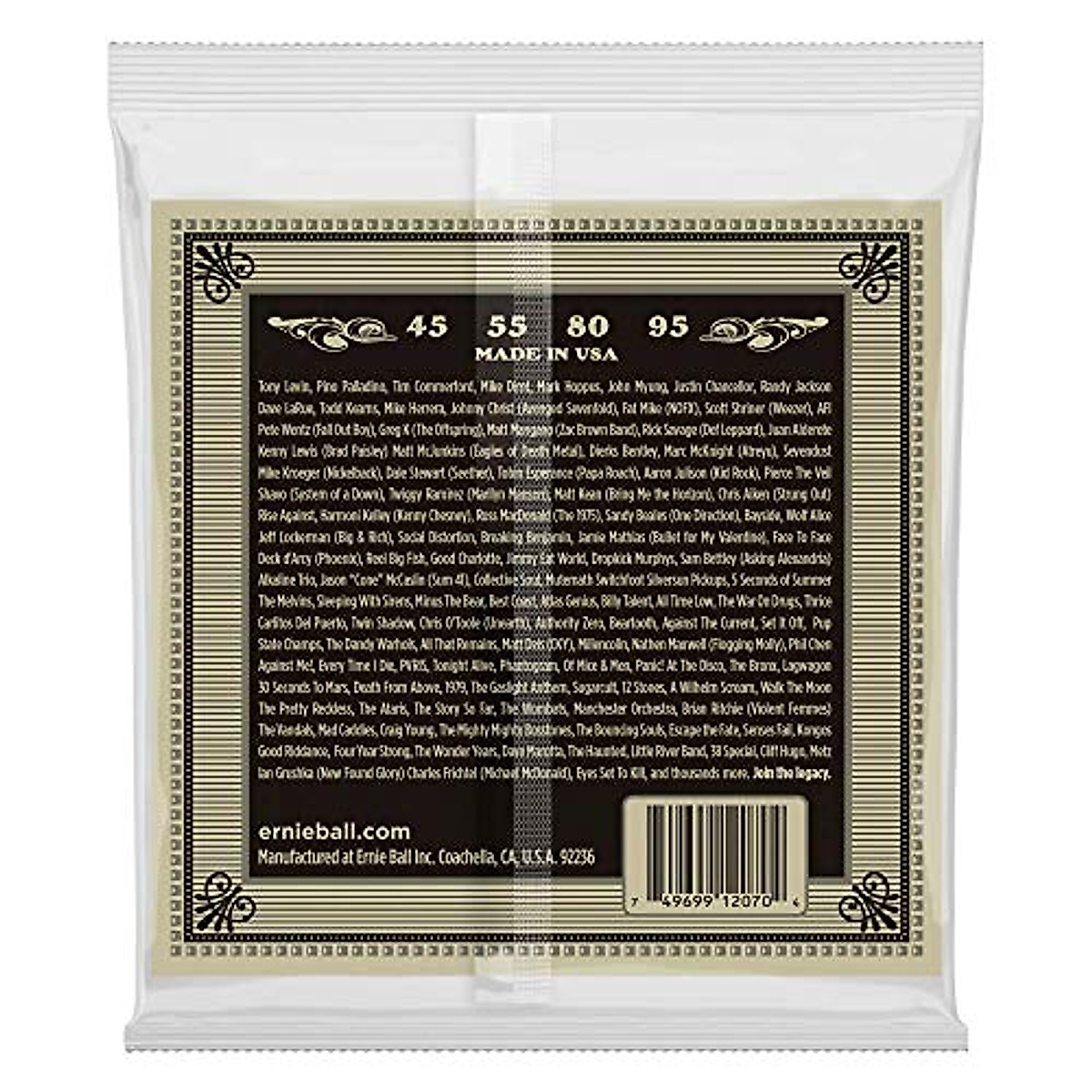 Ernie Ball Earthwood Slinky Phosphor Bronze Acoustic Bass Guitar Strings, 45-95 Gauge (P02070)