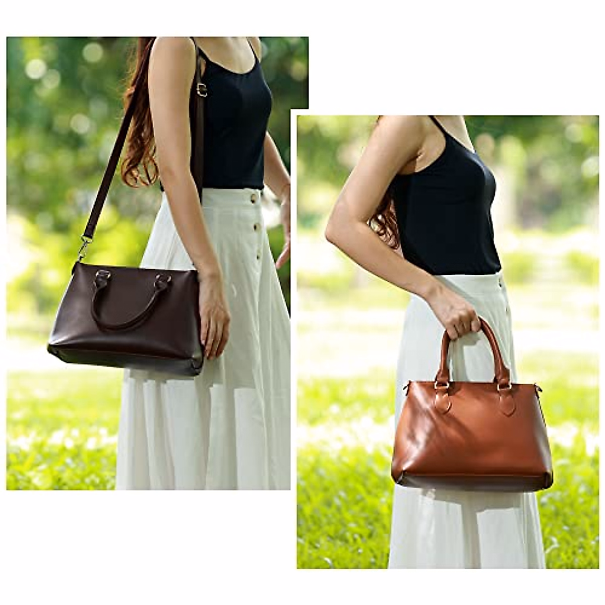 Top Handle Vegan Leather Satchel Bag For Women (Black) Retro Faux Casual Purse Classic Vintage Simple Shoulder Handbag