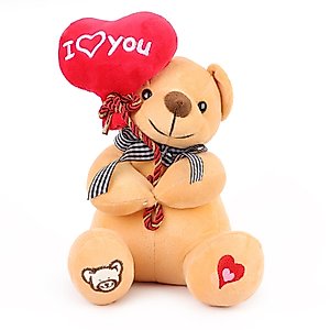 Valentine's Day Gifts Plush Stuffed Animal Plush Bear Toy Plush Bear with Heart Rose for Girlfriend, Boyfriend Funny Plush Gift for Wife Husband-Birthday Anniversary & Wedding Gifts, Brown, 7 inches