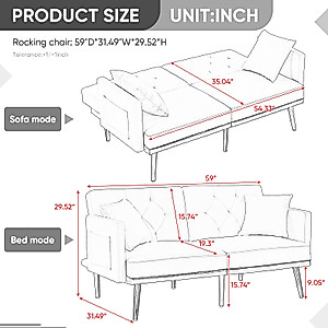 Antetek Convertible Futon Sofa Bed, 59-inch Modern Velvet Sleeper Sofa Small Loveseat with Two Pillows, 3 Adjustable Positions and 6 Golden Metal Legs Furniture for Living Room and Bedroom, Black