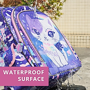 Girls Backpack 16 Inch Kids Backpacks for Girls Cute Cat Backpack for Girls Kawaii Light Purple Backpack for Preschool Elementary Kindergarten Large Capacity