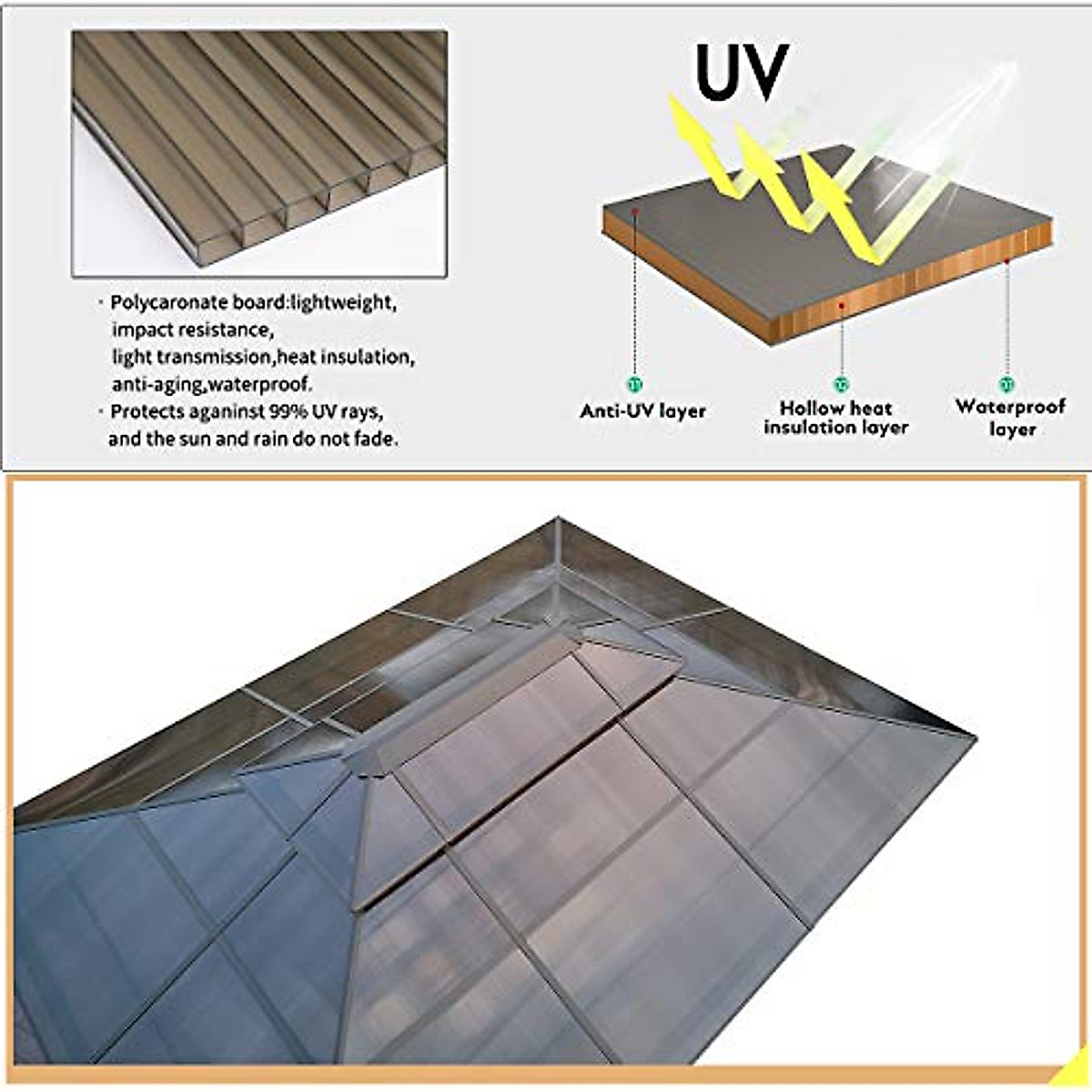 MELLCOM 12 x 16ft Polycarbonate Hardtop Gazebo, Double Roof Aluminum Gazebo, Outdoor Waterproof Gazebo with Netting and Curtains for Patios, Garden, Deck, Lawns