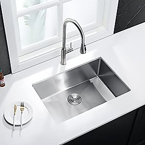 MELANSTAR Drop in Kitchen Sink Single Bowl Stainless Steel Sink Basin with Sink Strainer Waste Basket and Bottom Grid, 27" x 18" x 9" 16 Gauge