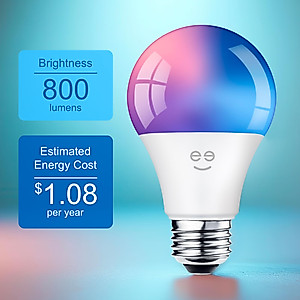 Geeni Prisma Plus 800 WiFi LED Smart Light Bulb (4-Pack), 2700-6500K Tunable Hue White to RGB, Dimmable, A19 60W, No Hub Required, Light Bulb Compatible with Alexa, Google Assistant