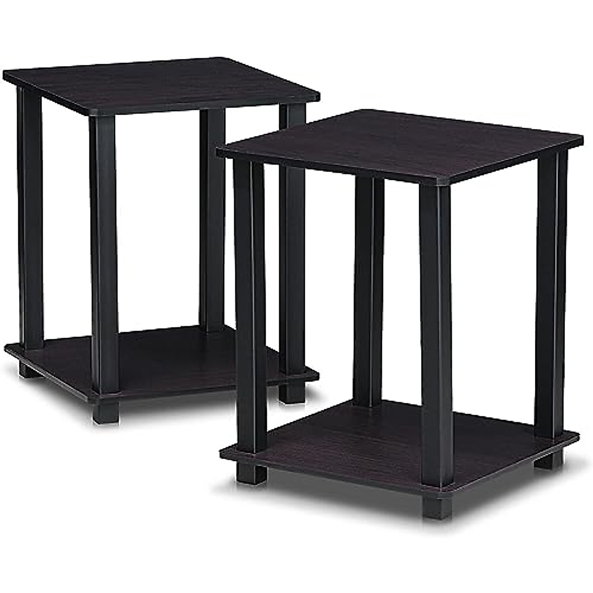 Set of 2 Black Side End Tables for Small Spaces with Storage Living Room Bedroom