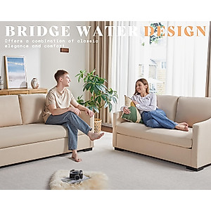 AMERLIFE Modern Sofa,Comfy Sofa Ottoman with Slope Armrests, Comfy Sofa Couch for Living Room, Apartment, Lounge Room (Beige)