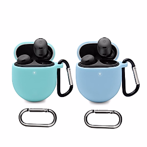 Carring Case for Google Pixel Buds Pro (2022 Hybrid Active Noise Cancelling Earbuds,Premium Soft Skin Cover Shock-Absorbing, Protective Finder Case with 2 Keychain Mint Green+Sky Blue