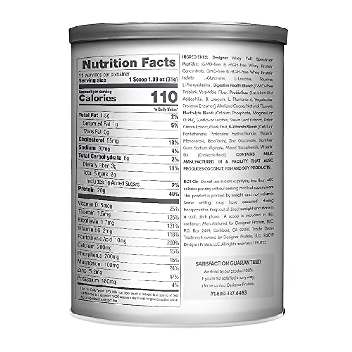 Designer Wellness Designer Whey Natural 100% Whey Protein Powder with Probiotics , Fiber, and Key B-Vitamins for Energy, Gluten-free, Non-GMO, French Vanilla 12 oz