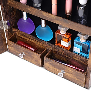 Jewelry Organizer Jewelry Cabinet Standing Jewelry Box with Full Body Mirror and Large Storage Lockable Wooden Cabinet Hung on The Door Or Wall (Antique Walnut)