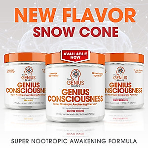 Genius Consciousness, Super Nootropic Brain Supplement Powder, Watermelon - Boost Focus, Cognitive Function, Concentration & Memory Booster - Alpha GPC & Lions Mane Mushroom for Neuro Energy & IQ