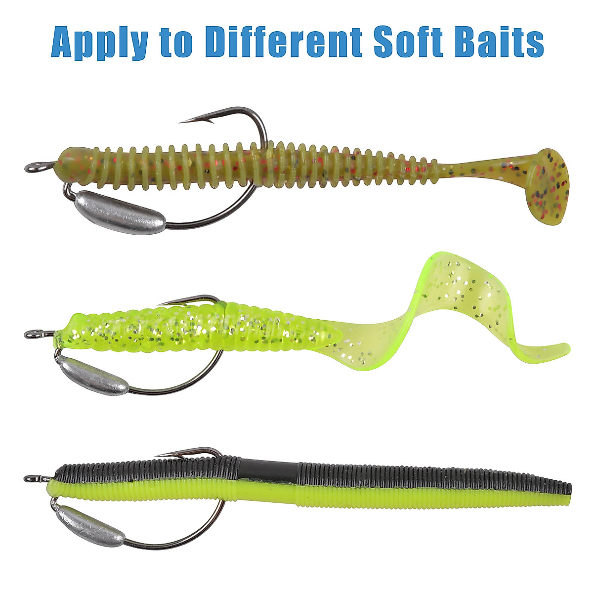 Weighted Worm Fishing Hooks,20pcs Offset Wide Gap Worm Hooks Weighted Bass Swimbait Hooks for Soft Plastics Weedless Jig Head Hooks Freshwater Saltwater