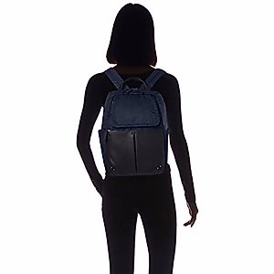 Y'saccs(イザック) Isaac Y91-11-04 New Nylon x Leather Combination Series, Front Pocket Rucksack, Women's, Navy