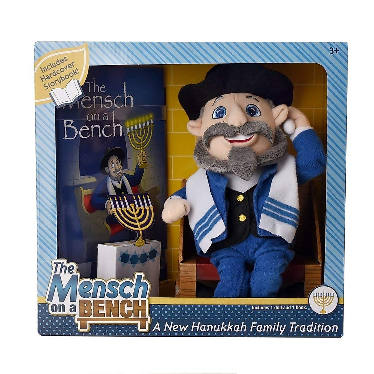 Mensch on a Bench As Seen on Shark Tank The Hanukkah Decor with Hardcover Book and Removable Bench