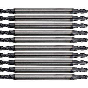 10 pcs Solid Carbide End Mills, Square Nose, Double End, TiAlN Coated, 3/32" Mill Diameter, 3/16" Length of Cut, 1-1/2" Overall Length, 2 Flute, Center Cutting