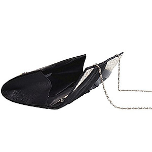 U-Story Womens Satin Pleated Evening Clutch Rhinestone Wedding Prom Purse Handbag (Black)